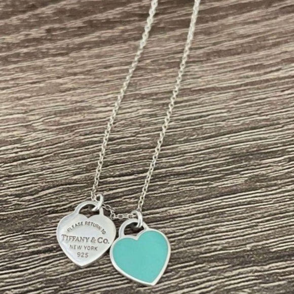 Tiffany & Co. | Jewelry | Tiffany And Co Blue Double Heart Tag Necklace ...